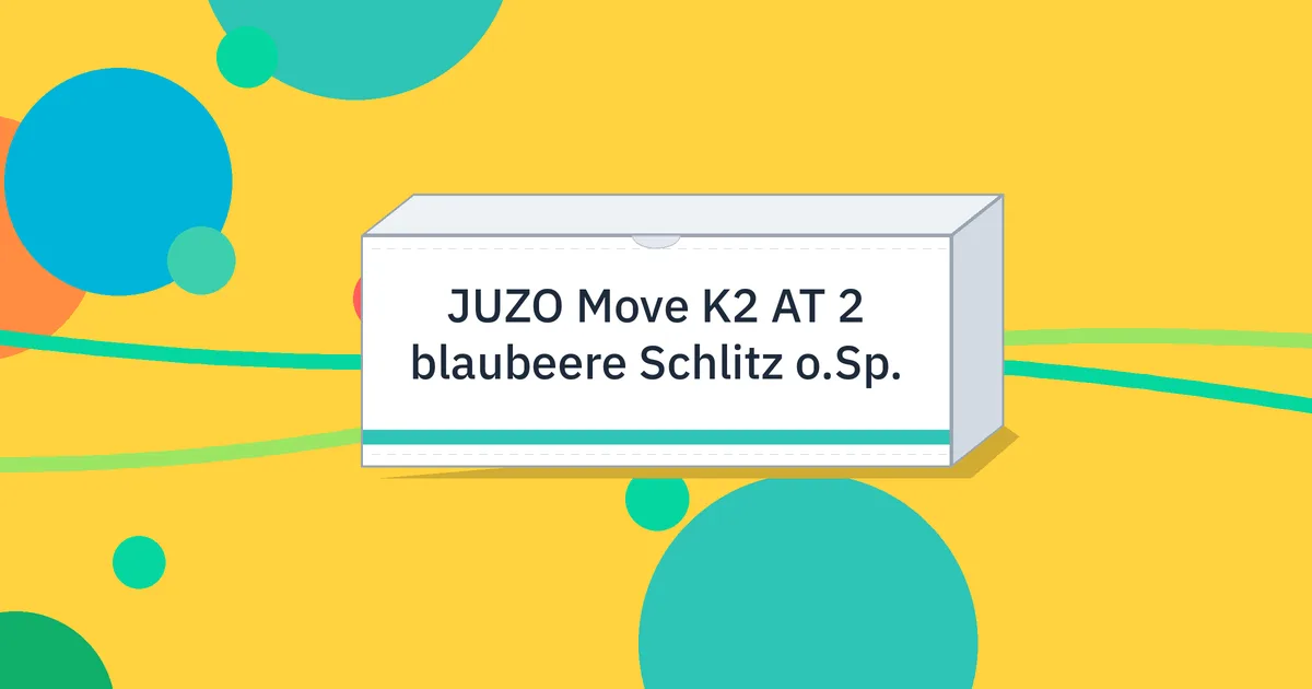 Symbolbild: Packung mit der Aufschrift JUZO Move K2 AT 2 blaubeere Schlitz o.Sp. (PZN 20670292) – Verfügbarkeit und Bezug in Apotheken in Frankfurt am Main