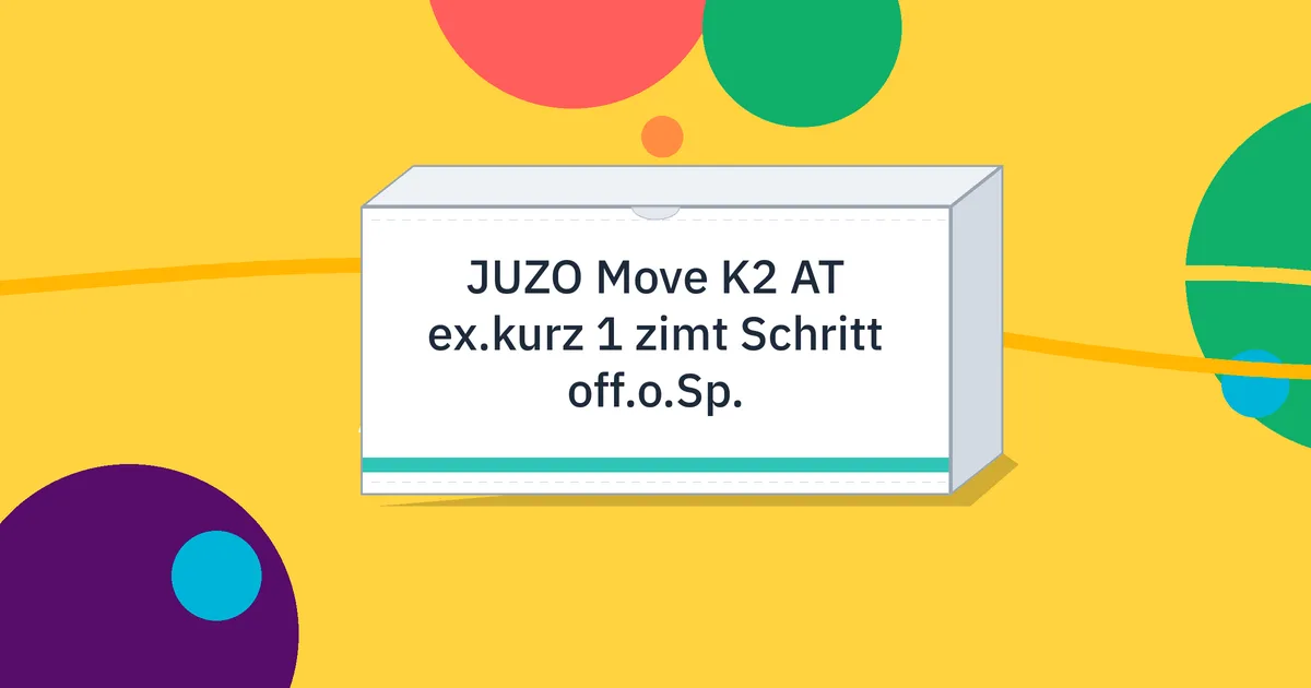 Symbolbild: Packung mit der Aufschrift JUZO Move K2 AT ex.kurz 1 zimt Schritt off.o.Sp. (PZN 20672687) – Verfügbarkeit und Bezug in Apotheken in Frankfurt am Main
