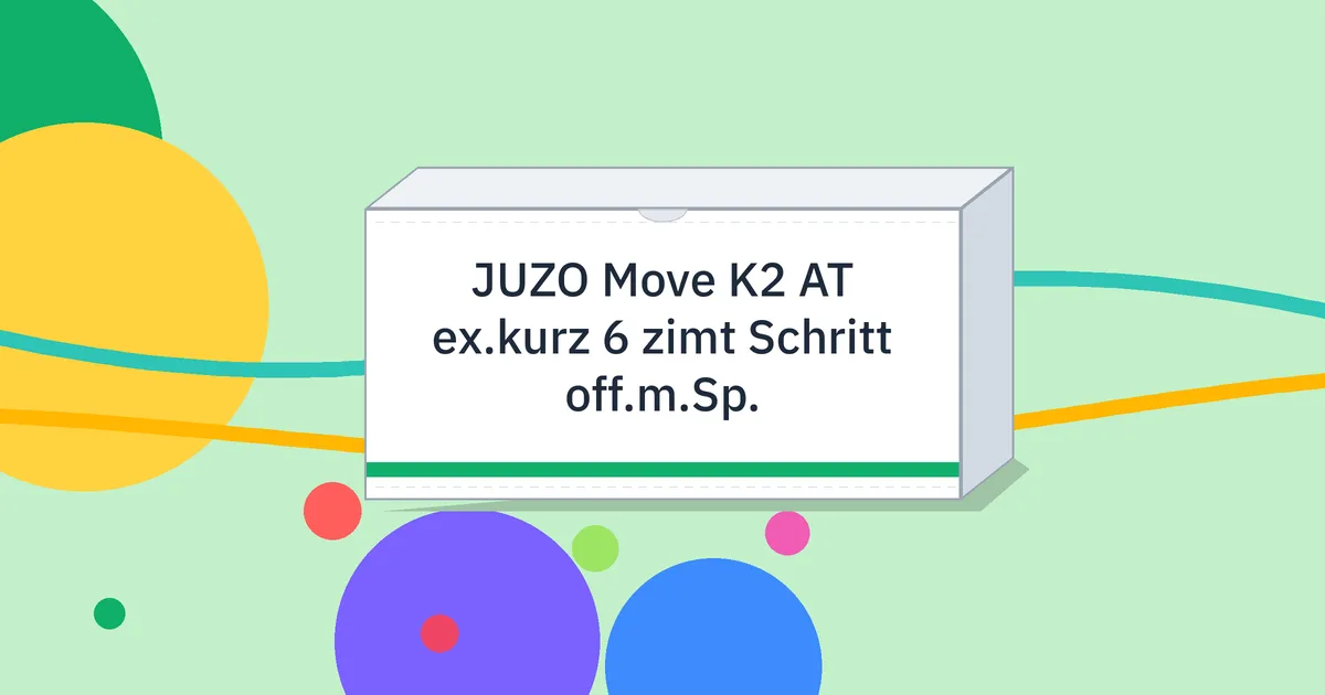 Symbolbild: Packung mit der Aufschrift JUZO Move K2 AT ex.kurz 6 zimt Schritt off.m.Sp. (PZN 20671222) – Verfügbarkeit und Bezug in Apotheken in Frankfurt am Main