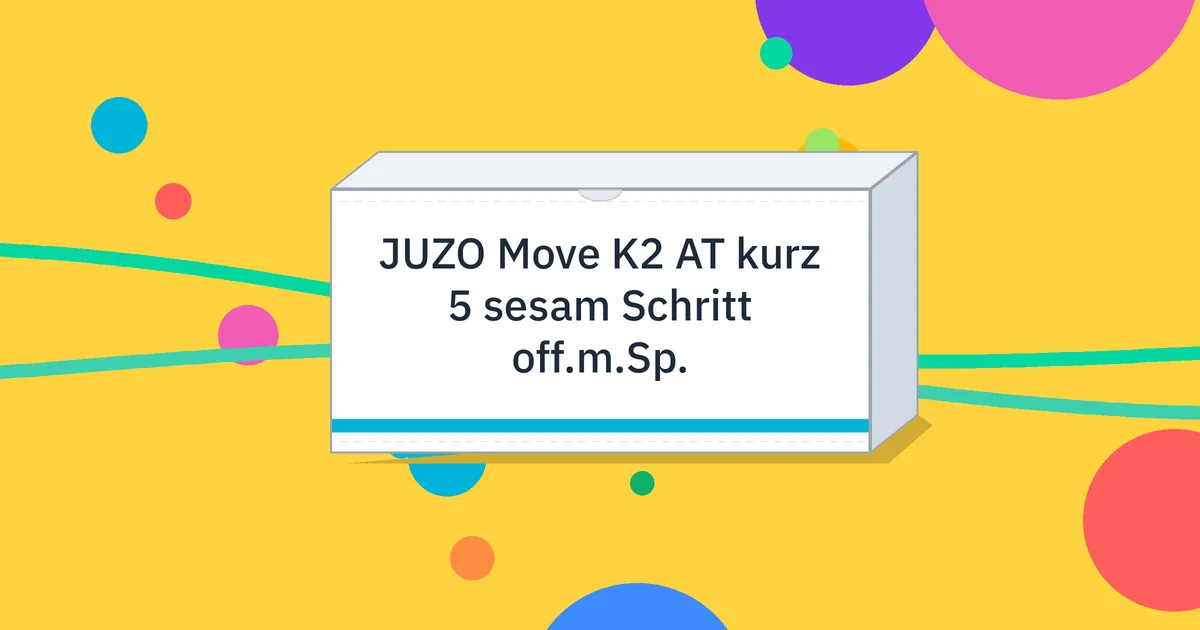 Symbolbild: Packung mit der Aufschrift JUZO Move K2 AT kurz 5 sesam Schritt off.m.Sp. (PZN 20674350) – Verfügbarkeit und Bezug in Apotheken in Frankfurt am Main