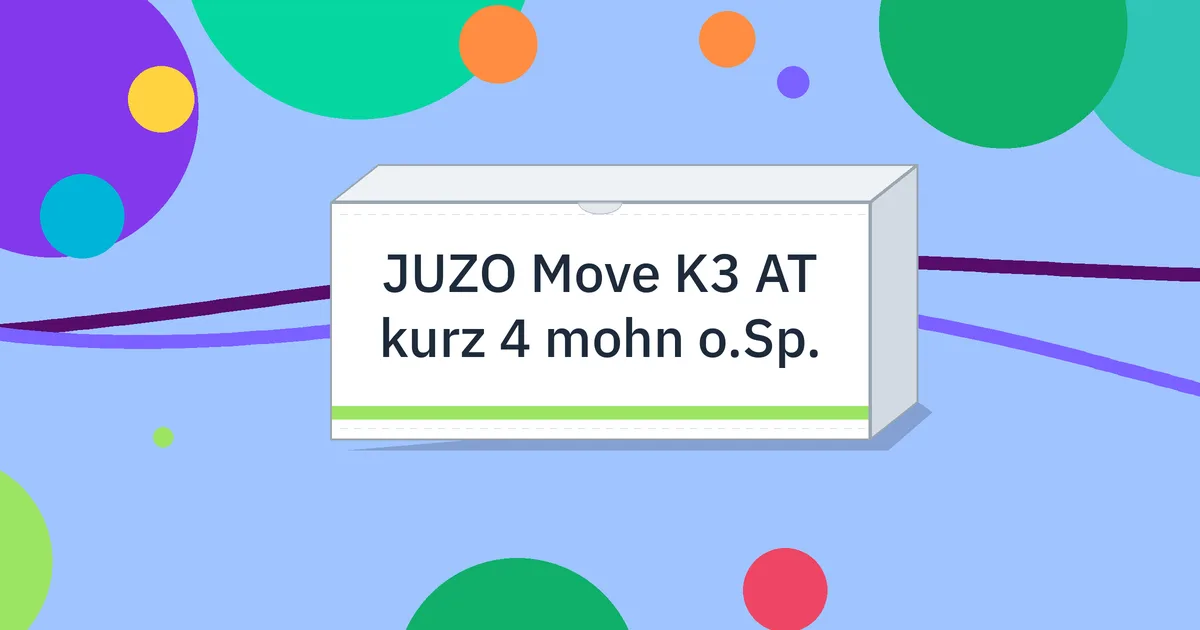 Symbolbild: Packung mit der Aufschrift JUZO Move K3 AT kurz 4 mohn o.Sp. (PZN 20684911) – Verfügbarkeit und Bezug in Apotheken in Frankfurt am Main