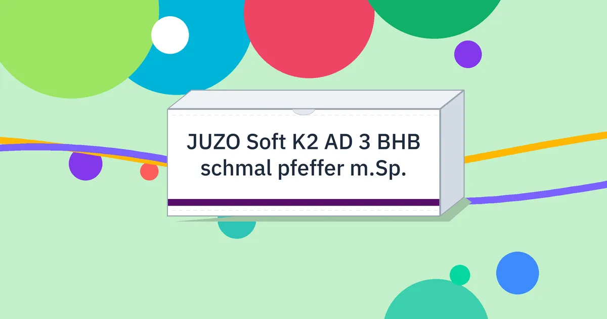 Symbolbild: Packung mit der Aufschrift JUZO Soft K2 AD 3 BHB schmal pfeffer m.Sp. (PZN 15464923) – Verfügbarkeit und Bezug in Apotheken in Frankfurt am Main