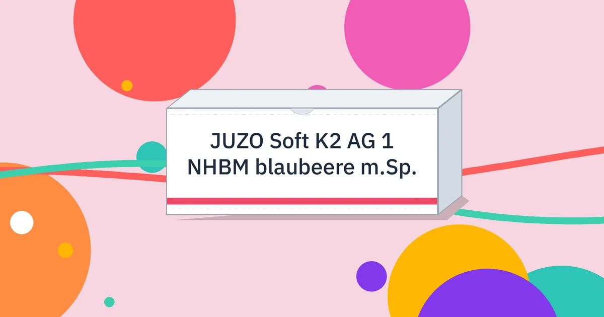 Symbolbild: Packung mit der Aufschrift JUZO Soft K2 AG 1 NHBM blaubeere m.Sp. (PZN 15018336) – Verfügbarkeit und Bezug in Apotheken in Frankfurt am Main