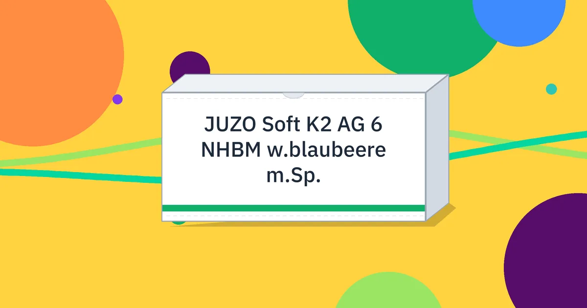 Symbolbild: Packung mit der Aufschrift JUZO Soft K2 AG 6 NHBM w.blaubeere m.Sp. (PZN 15019413) – Verfügbarkeit und Bezug in Apotheken in Frankfurt am Main