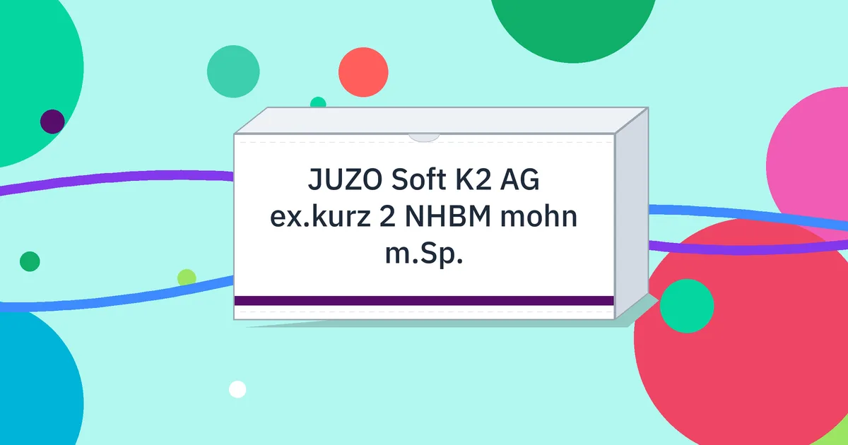 Symbolbild: Packung mit der Aufschrift JUZO Soft K2 AG ex.kurz 2 NHBM mohn m.Sp. (PZN 15021657) – Verfügbarkeit und Bezug in Apotheken in Frankfurt am Main