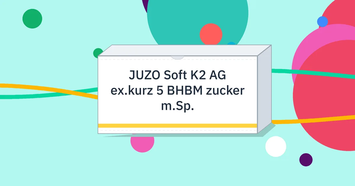 Symbolbild: Packung mit der Aufschrift JUZO Soft K2 AG ex.kurz 5 BHBM zucker m.Sp. (PZN 14860025) – Verfügbarkeit und Bezug in Apotheken in Frankfurt am Main