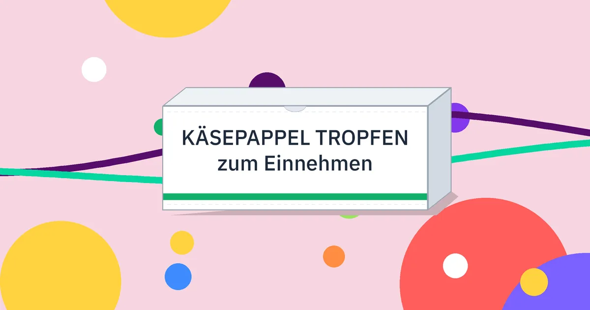 Symbolbild: Packung mit der Aufschrift KÄSEPAPPEL TROPFEN zum Einnehmen (PZN 17427553) – Verfügbarkeit und Bezug in Apotheken in Frankfurt am Main