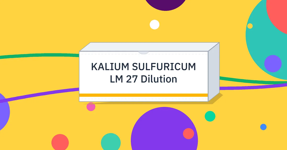 Symbolbild: Packung mit der Aufschrift KALIUM SULFURICUM LM 27 Dilution (PZN 12926470) – Verfügbarkeit und Bezug in Apotheken in Frankfurt am Main