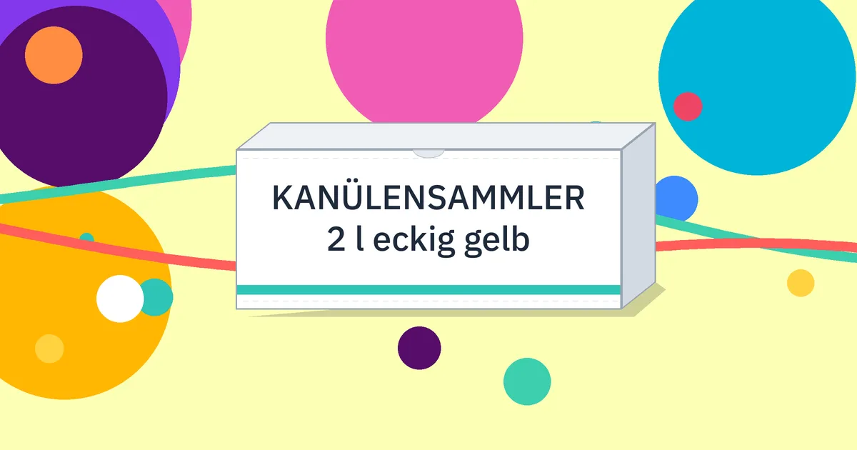 Symbolbild: Packung mit der Aufschrift KANÜLENSAMMLER 2 l eckig gelb (PZN 18656451) – Verfügbarkeit und Bezug in Apotheken in Frankfurt am Main
