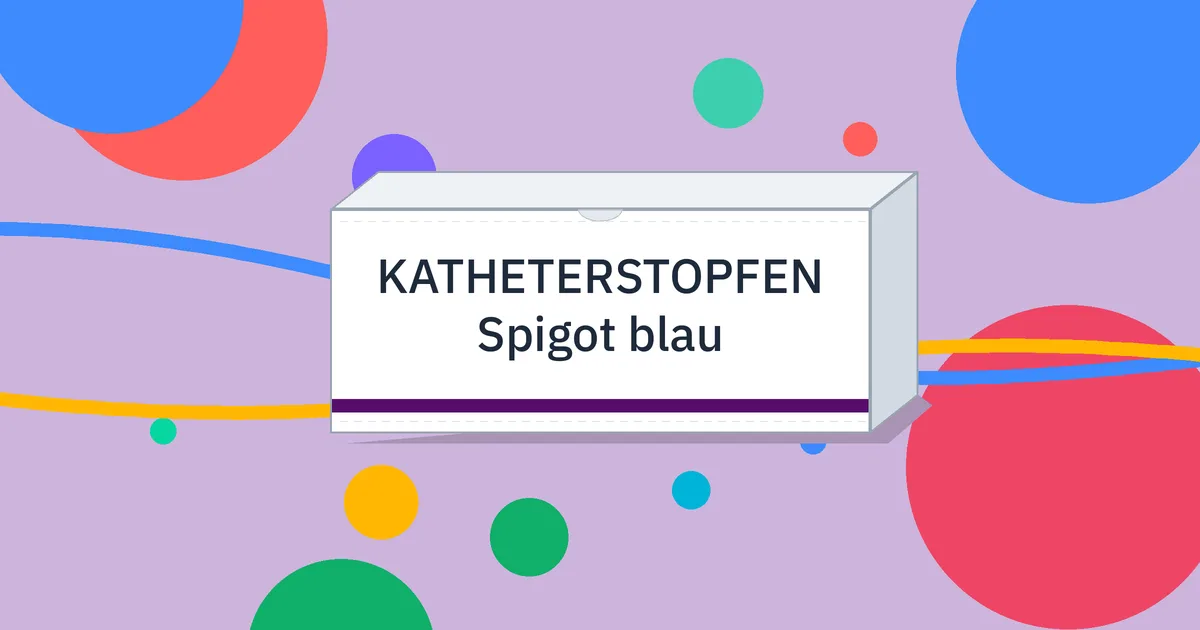 Symbolbild: Packung mit der Aufschrift KATHETERSTOPFEN Spigot blau (PZN 03402839) – Verfügbarkeit und Bezug in Apotheken in Frankfurt am Main