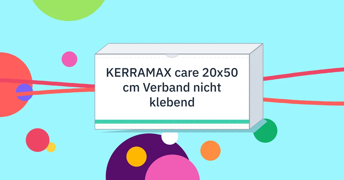 Symbolbild: Packung mit der Aufschrift KERRAMAX care 20x50 cm Verband nicht klebend (PZN 14201392) – Verfügbarkeit und Bezug in Apotheken in Frankfurt am Main