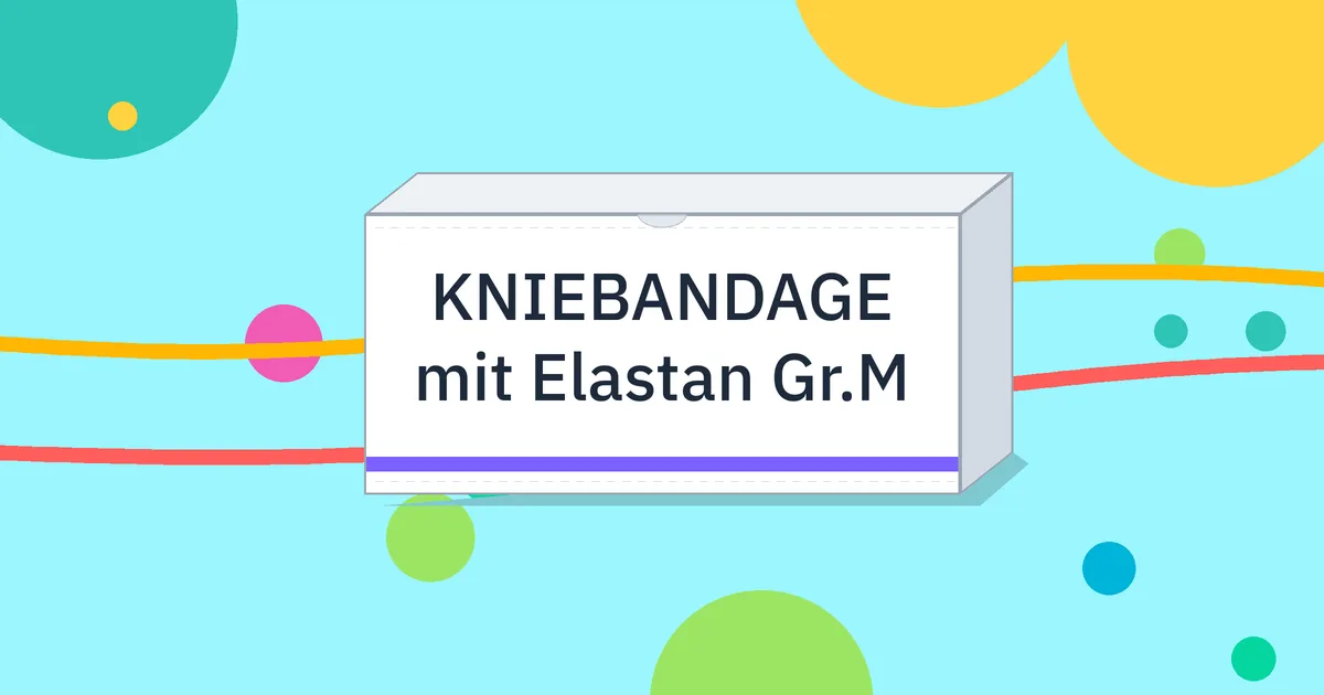 Symbolbild: Packung mit der Aufschrift KNIEBANDAGE mit Elastan Gr.M (PZN 13057272) – Verfügbarkeit und Bezug in Apotheken in Frankfurt am Main