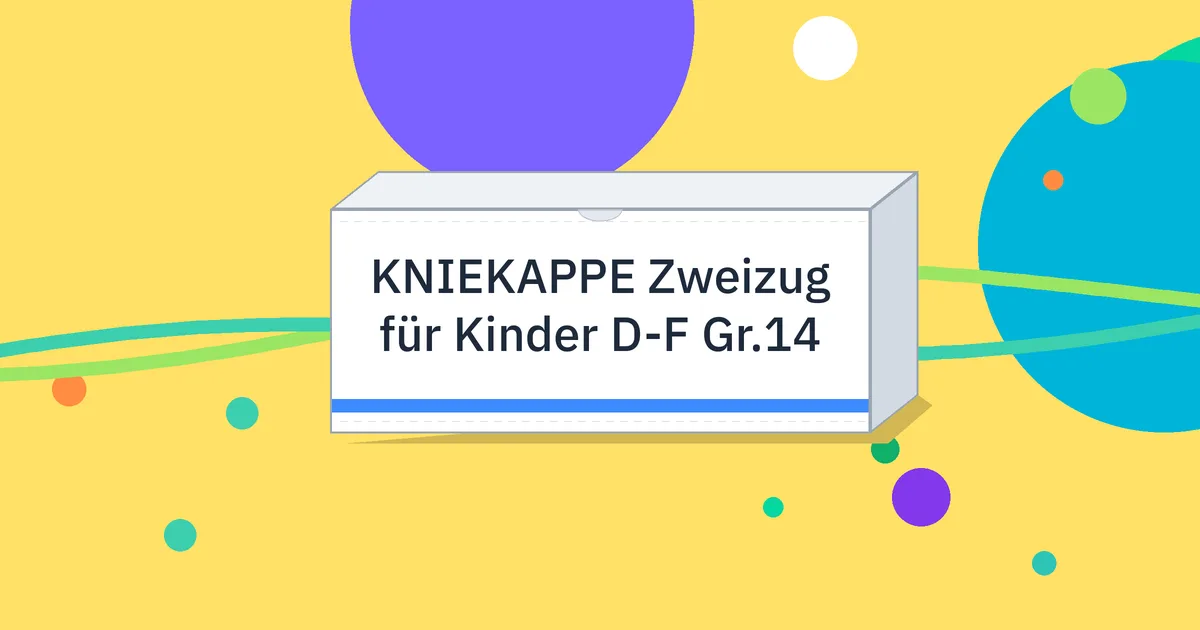 Symbolbild: Packung mit der Aufschrift KNIEKAPPE Zweizug für Kinder D-F Gr.14 (PZN 01738110) – Verfügbarkeit und Bezug in Apotheken in Frankfurt am Main
