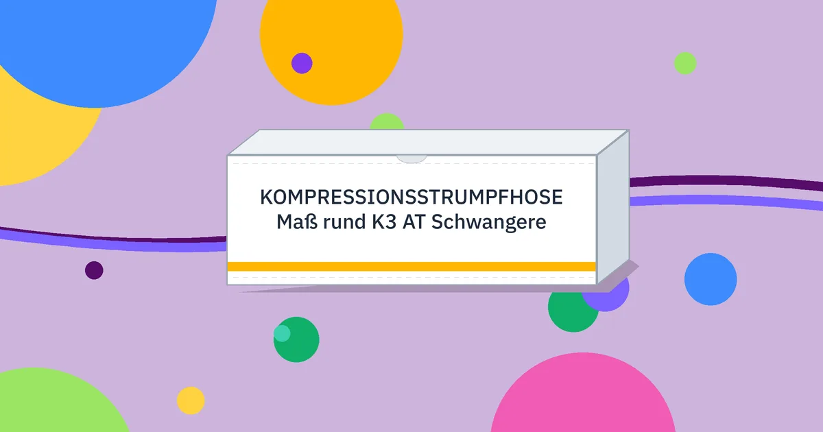 Symbolbild: Packung mit der Aufschrift KOMPRESSIONSSTRUMPFHOSE Maß rund K3 AT Schwangere (PZN 16569452) – Verfügbarkeit und Bezug in Apotheken in Frankfurt am Main