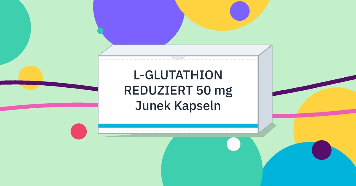 Symbolbild: Packung mit der Aufschrift L-GLUTATHION REDUZIERT 50 mg Junek Kapseln (PZN 09786019) – Verfügbarkeit und Bezug in Apotheken in Frankfurt am Main