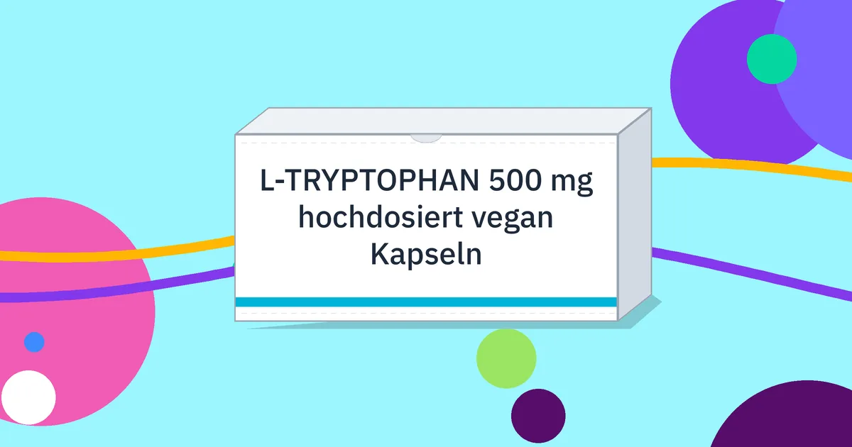 Symbolbild: Packung mit der Aufschrift L-TRYPTOPHAN 500 mg hochdosiert vegan Kapseln (PZN 16018692) – Verfügbarkeit und Bezug in Apotheken in Frankfurt am Main