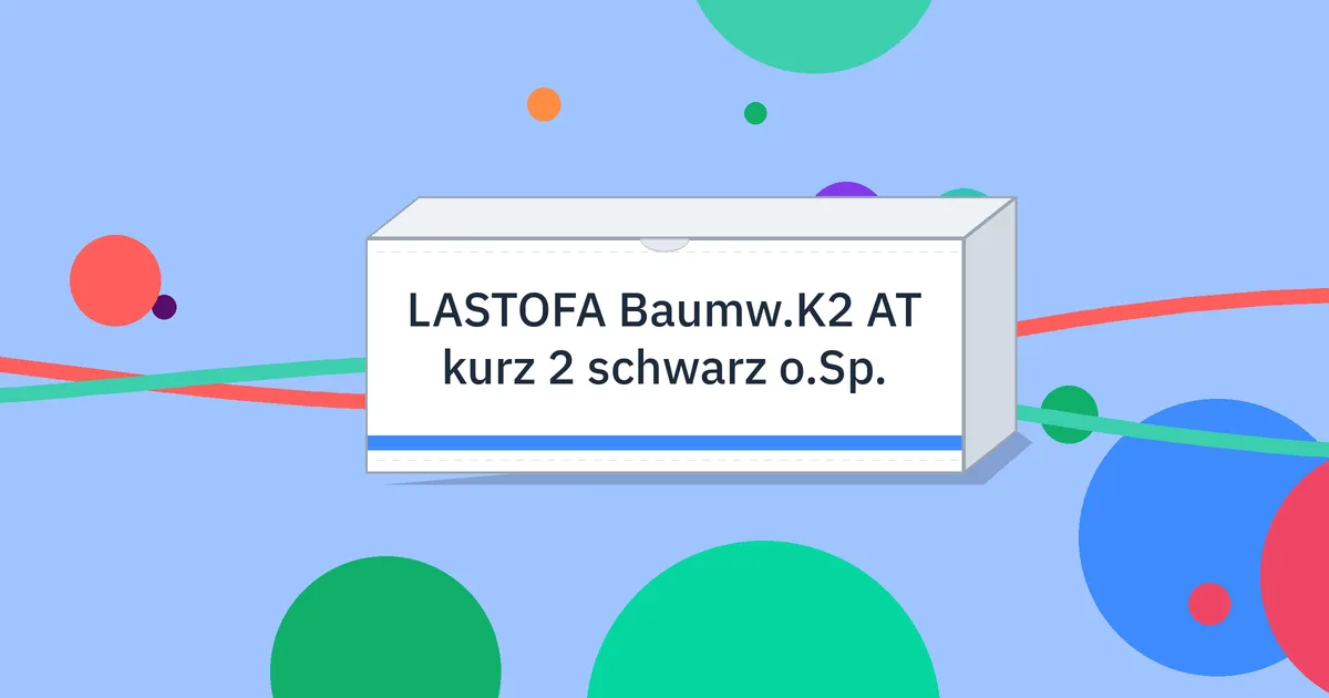 Symbolbild: Packung mit der Aufschrift LASTOFA Baumw.K2 AT kurz 2 schwarz o.Sp. (PZN 01952079) – Verfügbarkeit und Bezug in Apotheken in Frankfurt am Main