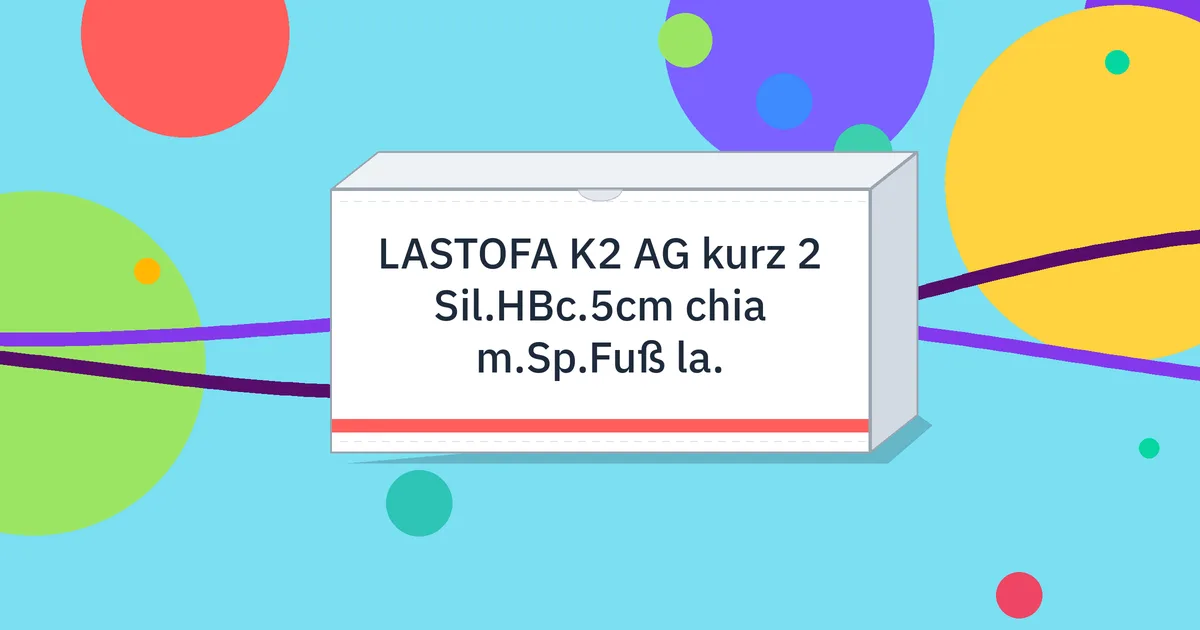 Symbolbild: Packung mit der Aufschrift LASTOFA K2 AG kurz 2 Sil.HBc.5cm chia m.Sp.Fuß la. (PZN 13802818) – Verfügbarkeit und Bezug in Apotheken in Frankfurt am Main
