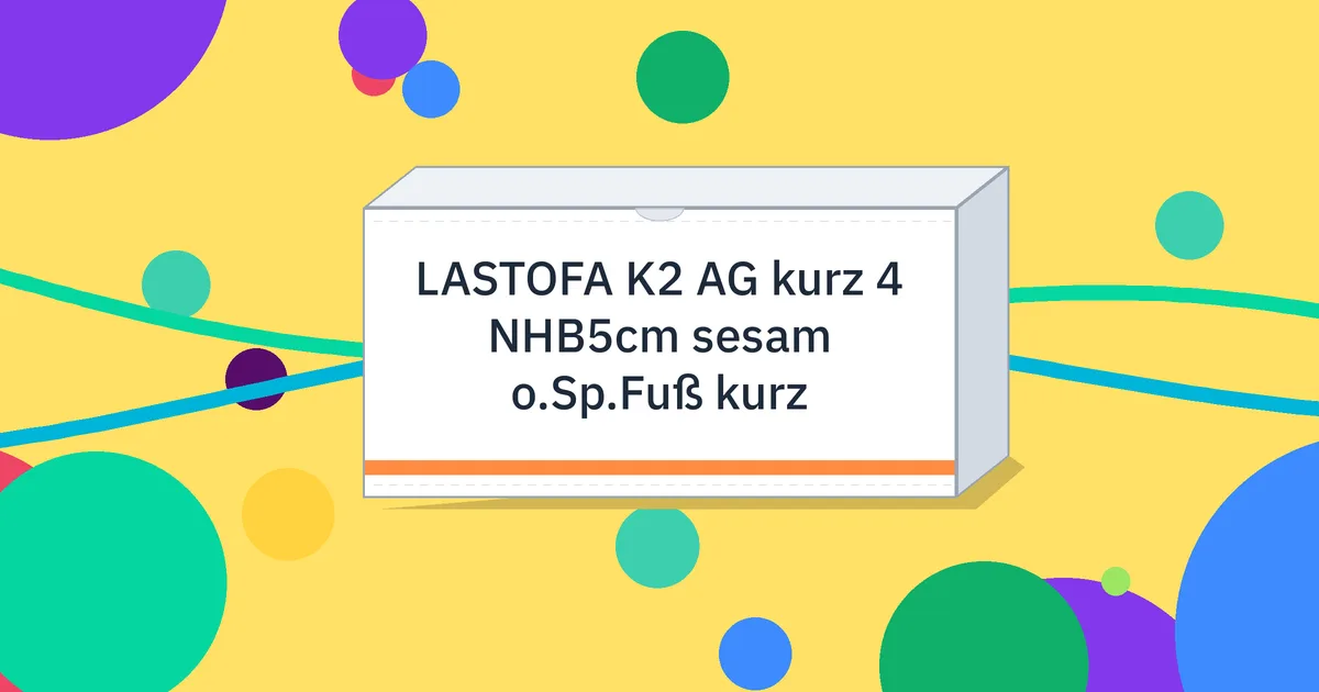 Symbolbild: Packung mit der Aufschrift LASTOFA K2 AG kurz 4 NHB5cm sesam o.Sp.Fuß kurz (PZN 13805745) – Verfügbarkeit und Bezug in Apotheken in Frankfurt am Main