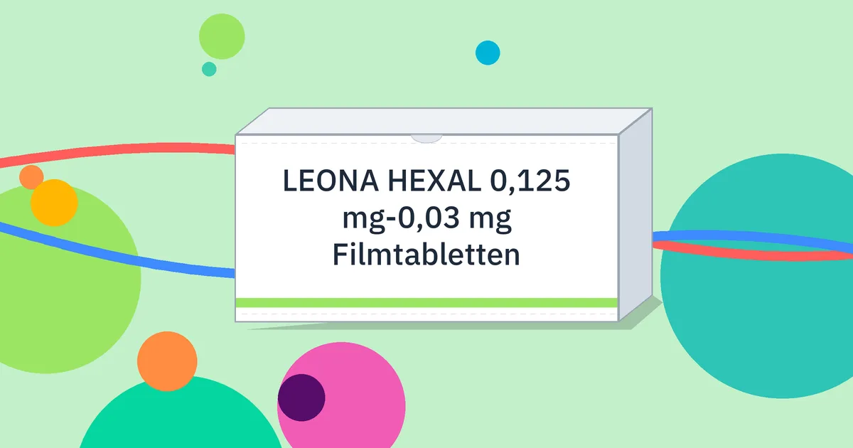Symbolbild: Packung mit der Aufschrift LEONA HEXAL 0,125 mg-0,03 mg Filmtabletten (PZN 19436220) – Verfügbarkeit und Bezug in Apotheken in Frankfurt am Main