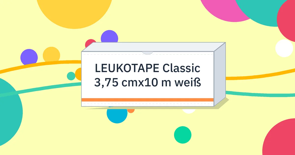 Symbolbild: Packung mit der Aufschrift LEUKOTAPE Classic 3,75 cmx10 m weiß (PZN 05384146) – Verfügbarkeit und Bezug in Apotheken in Frankfurt am Main