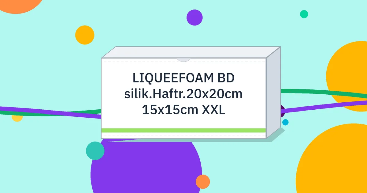 Symbolbild: Packung mit der Aufschrift LIQUEEFOAM BD silik.Haftr.20x20cm 15x15cm XXL (PZN 19868770) – Verfügbarkeit und Bezug in Apotheken in Frankfurt am Main