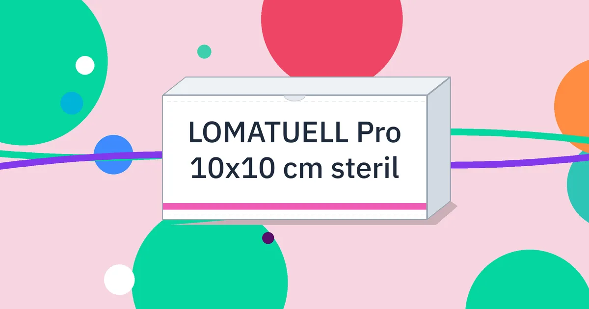 Symbolbild: Packung mit der Aufschrift LOMATUELL Pro 10x10 cm steril (PZN 19235438) – Verfügbarkeit und Bezug in Apotheken in Frankfurt am Main