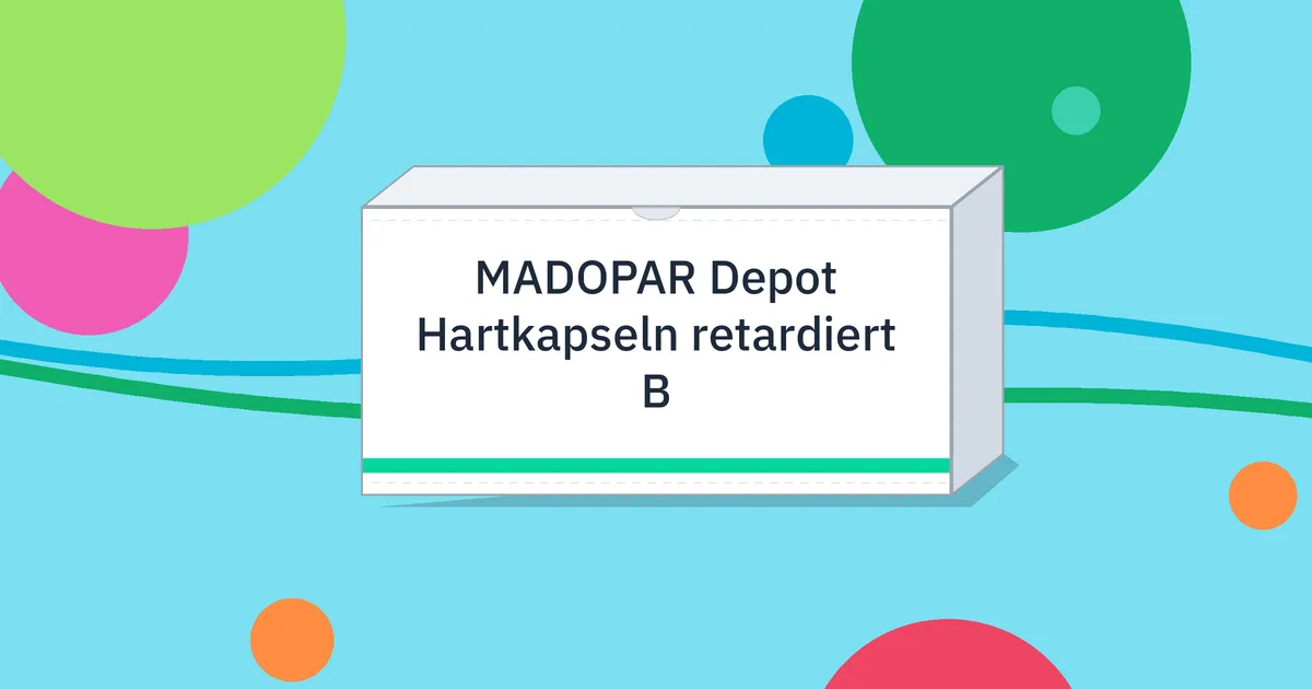 Symbolbild: Packung mit der Aufschrift MADOPAR Depot Hartkapseln retardiert B (PZN 03108407) – Verfügbarkeit und Bezug in Apotheken in Frankfurt am Main