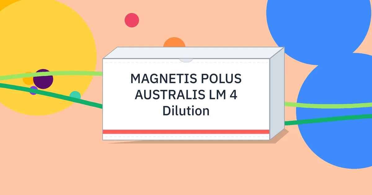 Symbolbild: Packung mit der Aufschrift MAGNETIS POLUS AUSTRALIS LM 4 Dilution (PZN 12941328) – Verfügbarkeit und Bezug in Apotheken in Frankfurt am Main