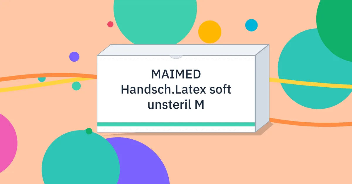 Symbolbild: Packung mit der Aufschrift MAIMED Handsch.Latex soft unsteril M (PZN 02299612) – Verfügbarkeit und Bezug in Apotheken in Frankfurt am Main