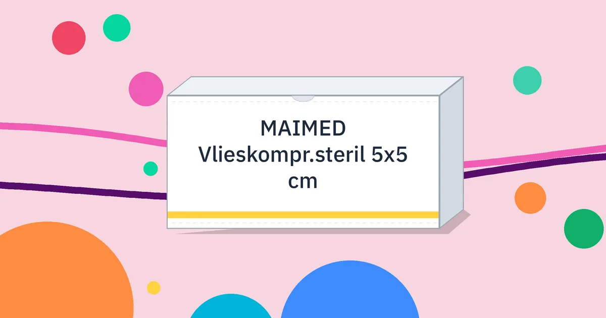 Symbolbild: Packung mit der Aufschrift MAIMED Vlieskompr.steril 5x5 cm (PZN 02306536) – Verfügbarkeit und Bezug in Apotheken in Frankfurt am Main