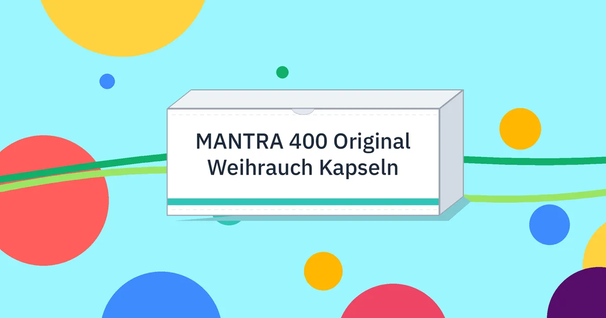 Symbolbild: Packung mit der Aufschrift MANTRA 400 Original Weihrauch Kapseln (PZN 07630684) – Verfügbarkeit und Bezug in Apotheken in Frankfurt am Main