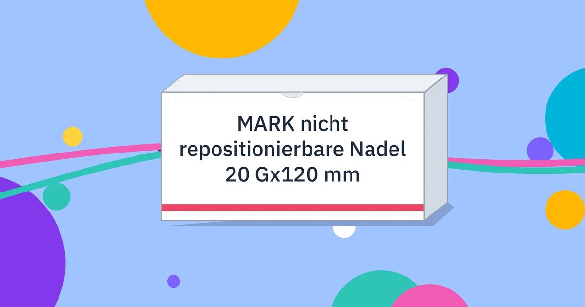 Symbolbild: Packung mit der Aufschrift MARK nicht repositionierbare Nadel 20 Gx120 mm (PZN 19736614) – Verfügbarkeit und Bezug in Apotheken in Frankfurt am Main