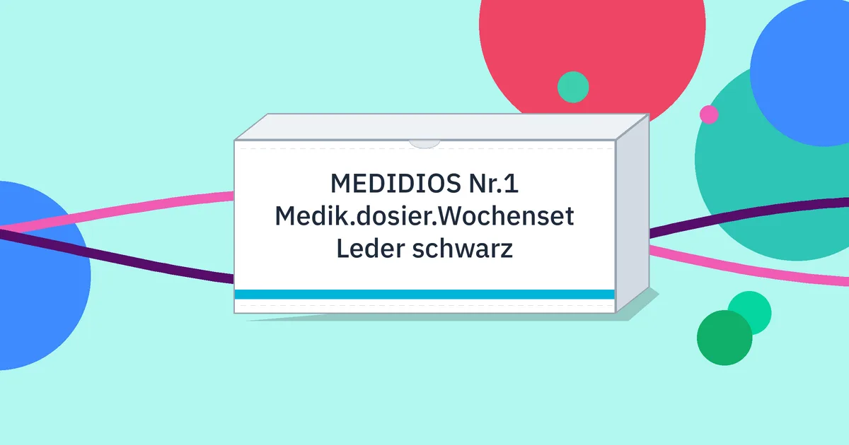 Symbolbild: Packung mit der Aufschrift MEDIDIOS Nr.1 Medik.dosier.Wochenset Leder schwarz (PZN 14217051) – Verfügbarkeit und Bezug in Apotheken in Frankfurt am Main