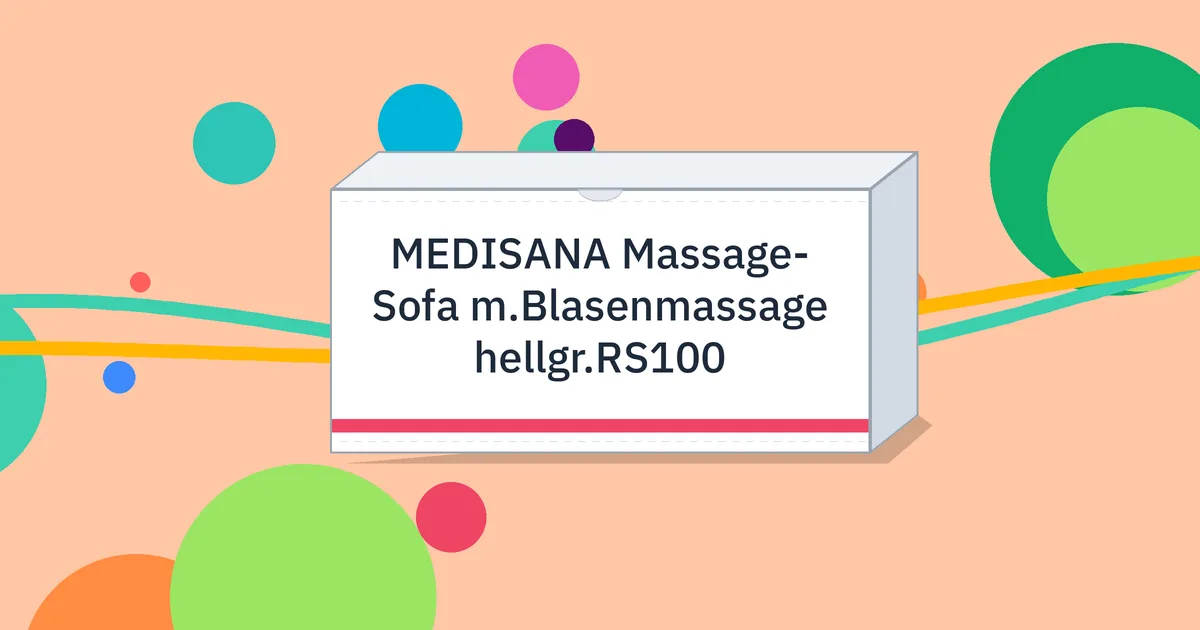 Symbolbild: Packung mit der Aufschrift MEDISANA Massage-Sofa m.Blasenmassage hellgr.RS100 (PZN 20902259) – Verfügbarkeit und Bezug in Apotheken in Frankfurt am Main