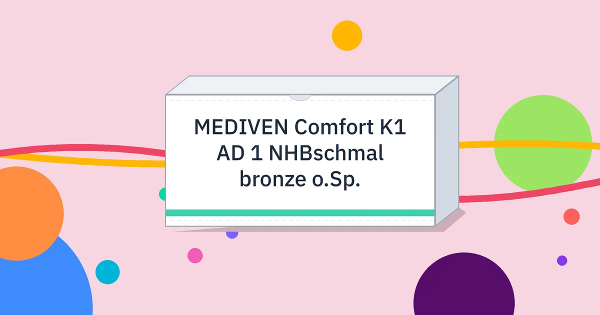 Symbolbild: Packung mit der Aufschrift MEDIVEN Comfort K1 AD 1 NHBschmal bronze o.Sp. (PZN 14561624) – Verfügbarkeit und Bezug in Apotheken in Frankfurt am Main