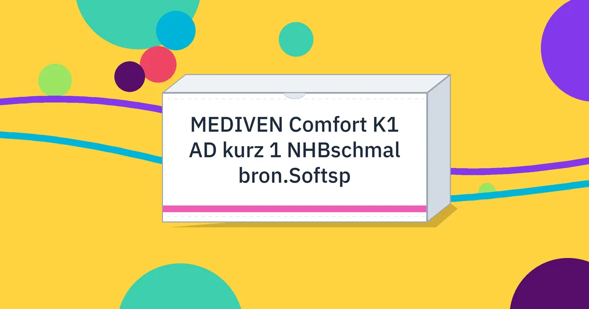 Symbolbild: Packung mit der Aufschrift MEDIVEN Comfort K1 AD kurz 1 NHBschmal bron.Softsp (PZN 14557947) – Verfügbarkeit und Bezug in Apotheken in Frankfurt am Main
