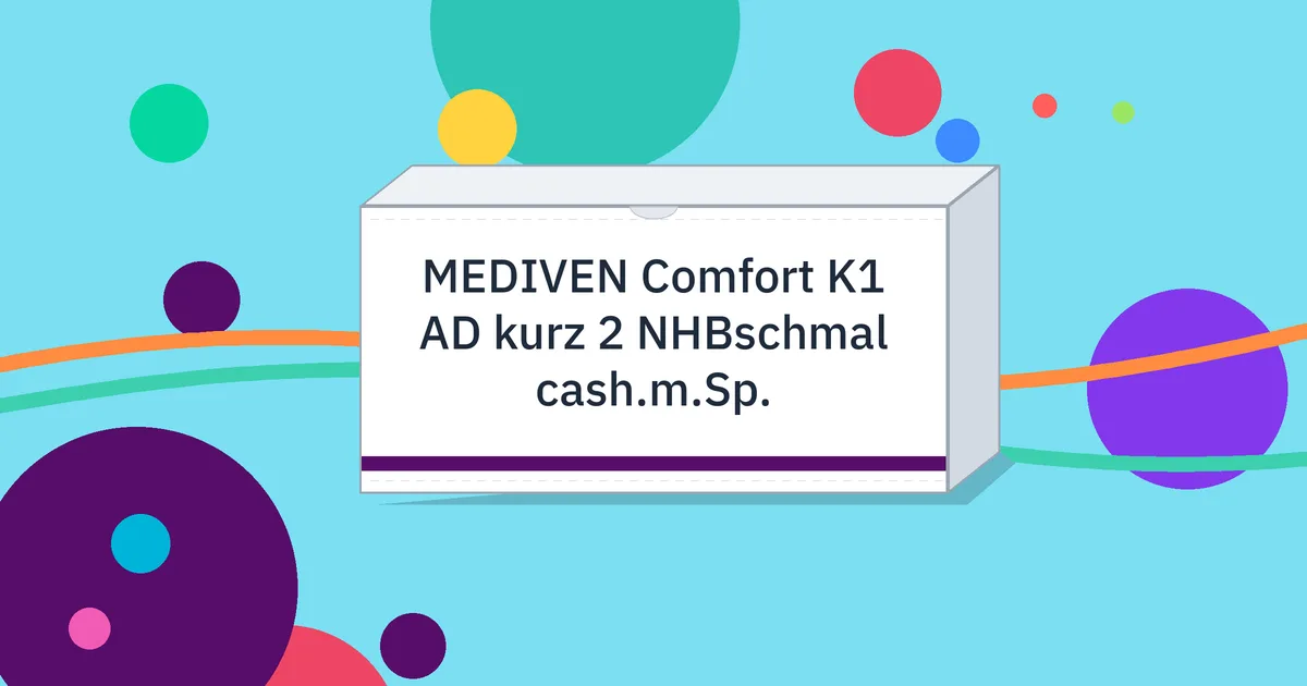 Symbolbild: Packung mit der Aufschrift MEDIVEN Comfort K1 AD kurz 2 NHBschmal cash.m.Sp. (PZN 14657904) – Verfügbarkeit und Bezug in Apotheken in Frankfurt am Main