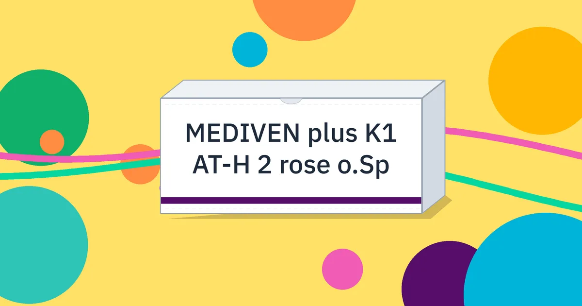 Symbolbild: Packung mit der Aufschrift MEDIVEN plus K1 AT-H 2 rose o.Sp (PZN 15035760) – Verfügbarkeit und Bezug in Apotheken in Frankfurt am Main