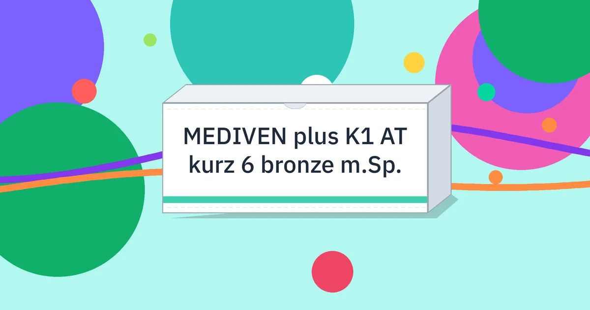 Symbolbild: Packung mit der Aufschrift MEDIVEN plus K1 AT kurz 6 bronze m.Sp. (PZN 15027128) – Verfügbarkeit und Bezug in Apotheken in Frankfurt am Main