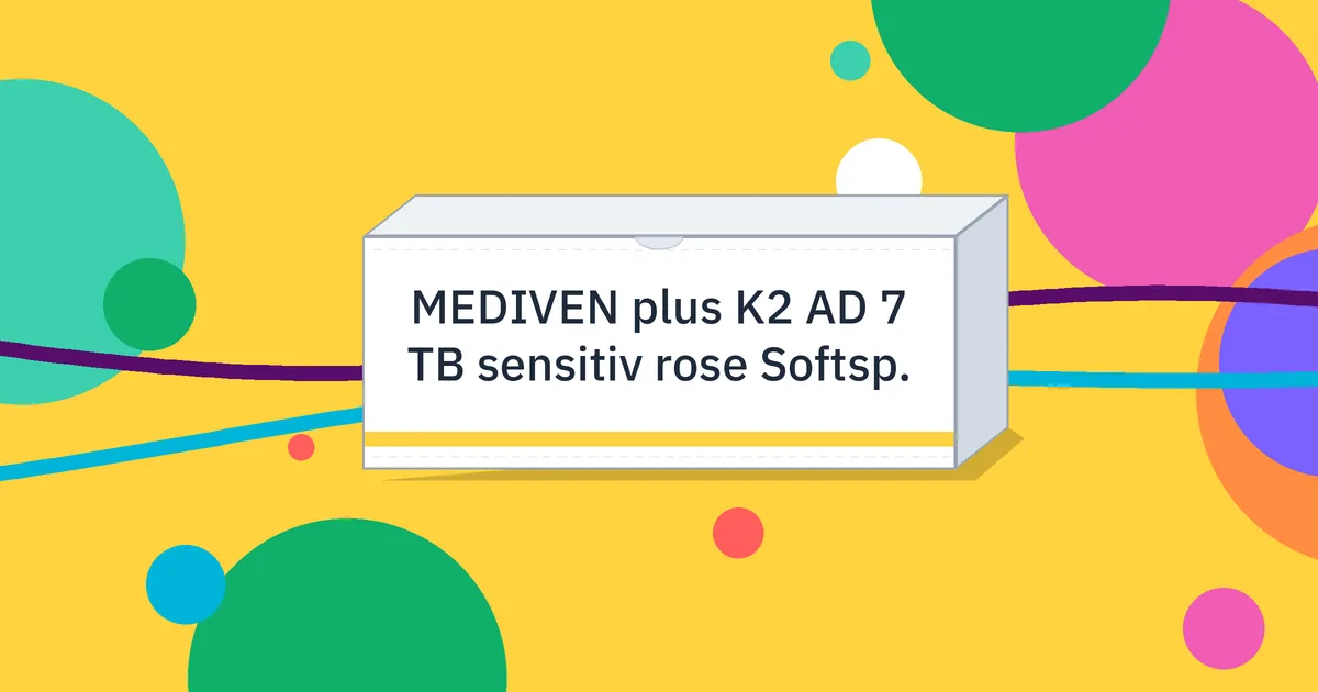 Symbolbild: Packung mit der Aufschrift MEDIVEN plus K2 AD 7 TB sensitiv rose Softsp. (PZN 15105124) – Verfügbarkeit und Bezug in Apotheken in Frankfurt am Main