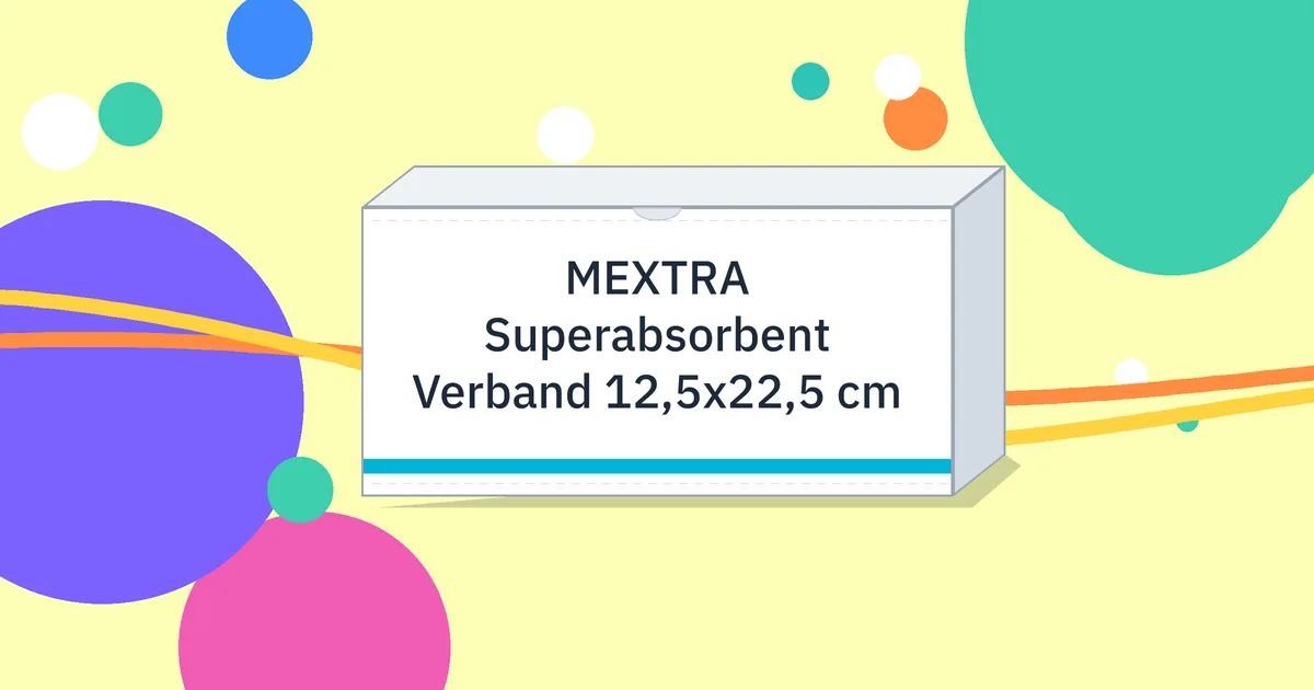 Symbolbild: Packung mit der Aufschrift MEXTRA Superabsorbent Verband 12,5x22,5 cm (PZN 17252964) – Verfügbarkeit und Bezug in Apotheken in Frankfurt am Main