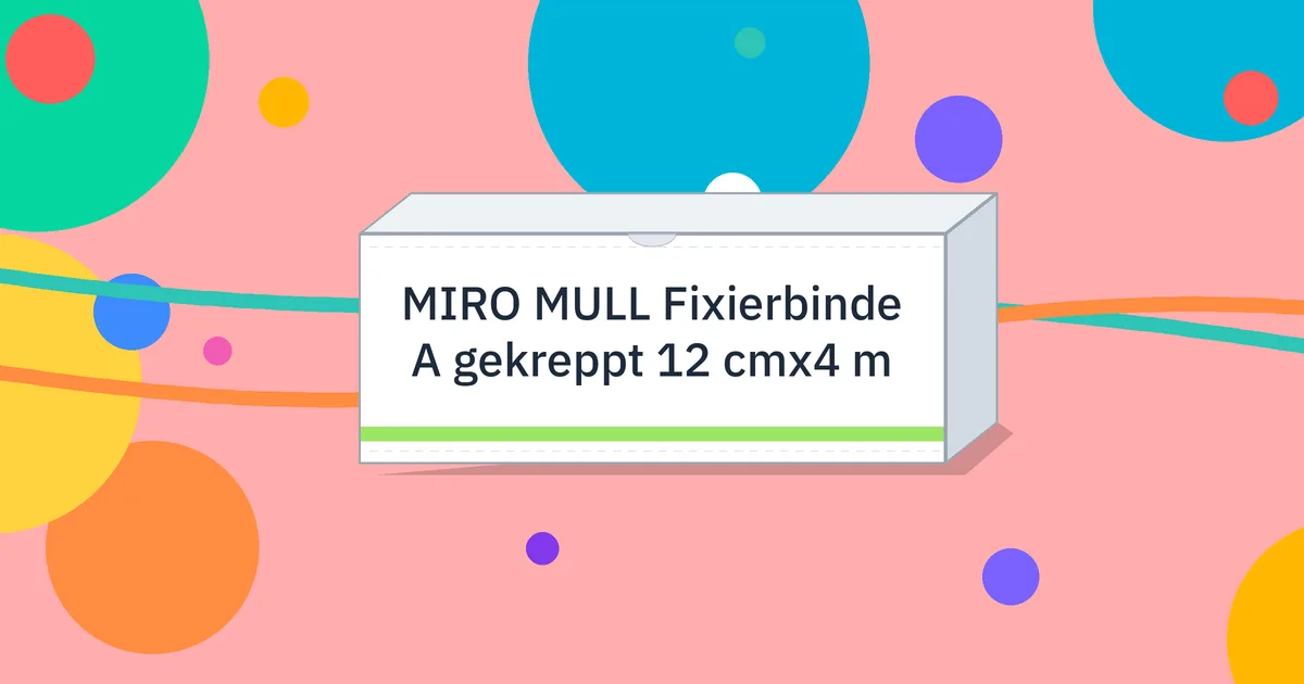Symbolbild: Packung mit der Aufschrift MIRO MULL Fixierbinde A gekreppt 12 cmx4 m (PZN 06855292) – Verfügbarkeit und Bezug in Apotheken in Frankfurt am Main