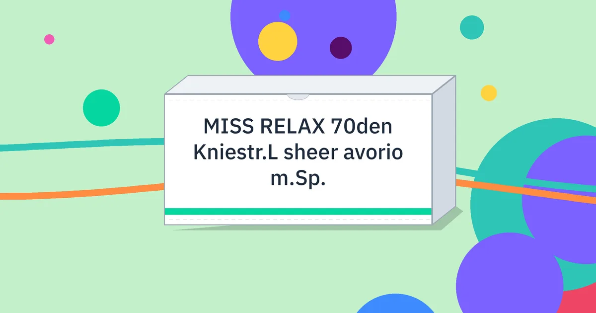 Symbolbild: Packung mit der Aufschrift MISS RELAX 70den Kniestr.L sheer avorio m.Sp. (PZN 04274792) – Verfügbarkeit und Bezug in Apotheken in Frankfurt am Main