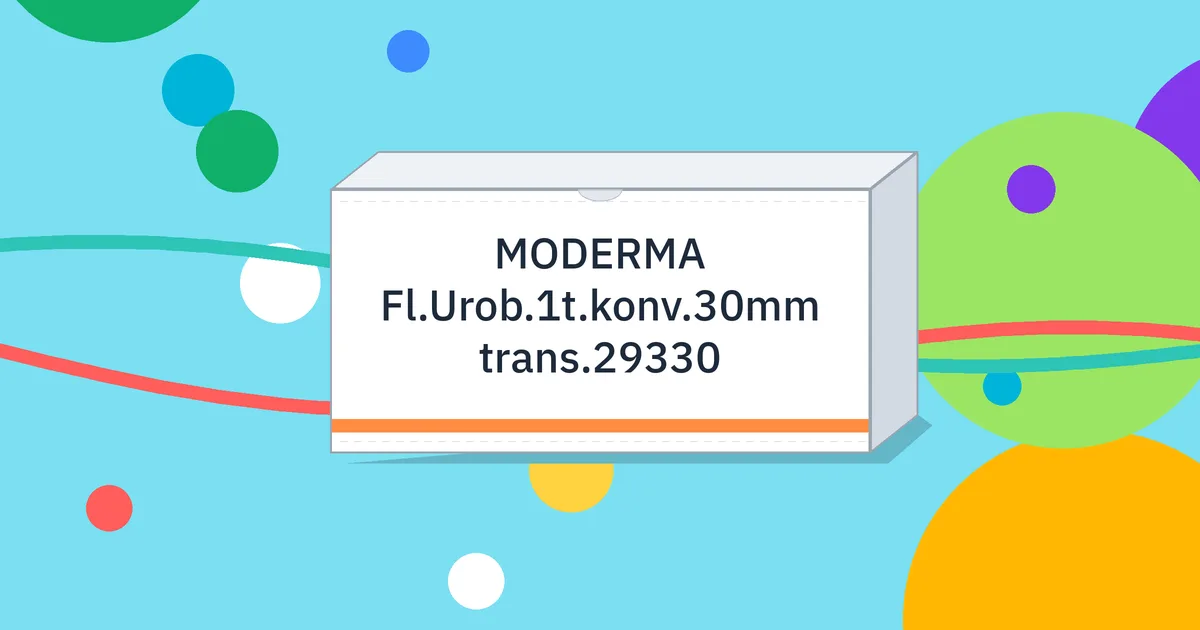 Symbolbild: Packung mit der Aufschrift MODERMA Fl.Urob.1t.konv.30mm trans.29330 (PZN 04195058) – Verfügbarkeit und Bezug in Apotheken in Frankfurt am Main