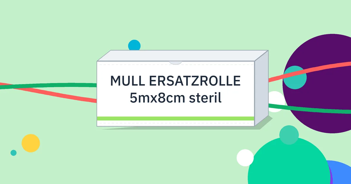 Symbolbild: Packung mit der Aufschrift MULL ERSATZROLLE 5mx8cm steril (PZN 01721776) – Verfügbarkeit und Bezug in Apotheken in Frankfurt am Main
