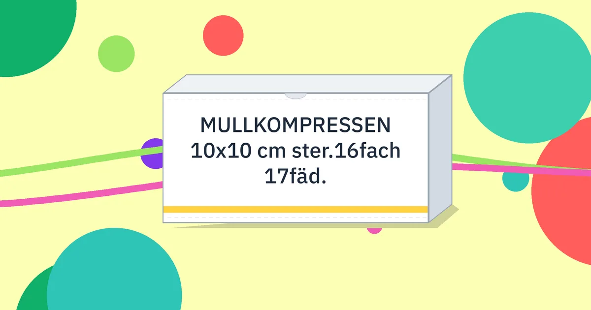 Symbolbild: Packung mit der Aufschrift MULLKOMPRESSEN 10x10 cm ster.16fach 17fäd. (PZN 06931515) – Verfügbarkeit und Bezug in Apotheken in Frankfurt am Main