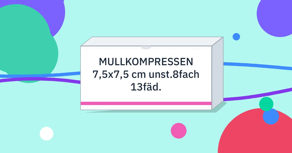 Symbolbild: Packung mit der Aufschrift MULLKOMPRESSEN 7,5x7,5 cm unst.8fach 13fäd. (PZN 06928329) – Verfügbarkeit und Bezug in Apotheken in Frankfurt am Main