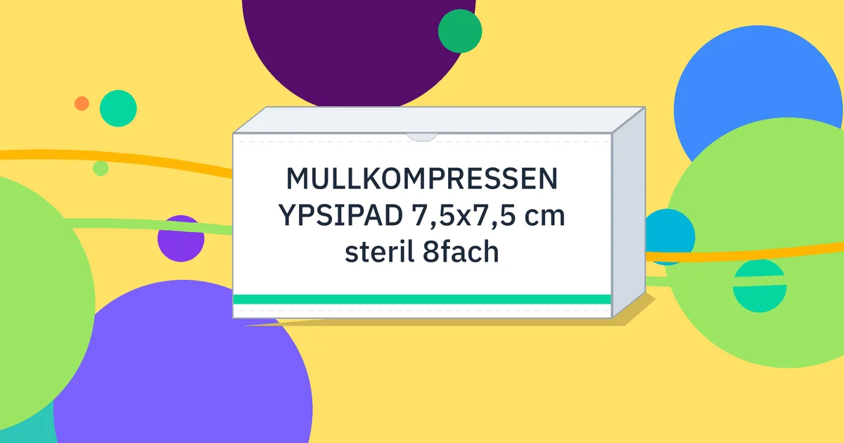 Symbolbild: Packung mit der Aufschrift MULLKOMPRESSEN YPSIPAD 7,5x7,5 cm steril 8fach (PZN 03214925) – Verfügbarkeit und Bezug in Apotheken in Frankfurt am Main