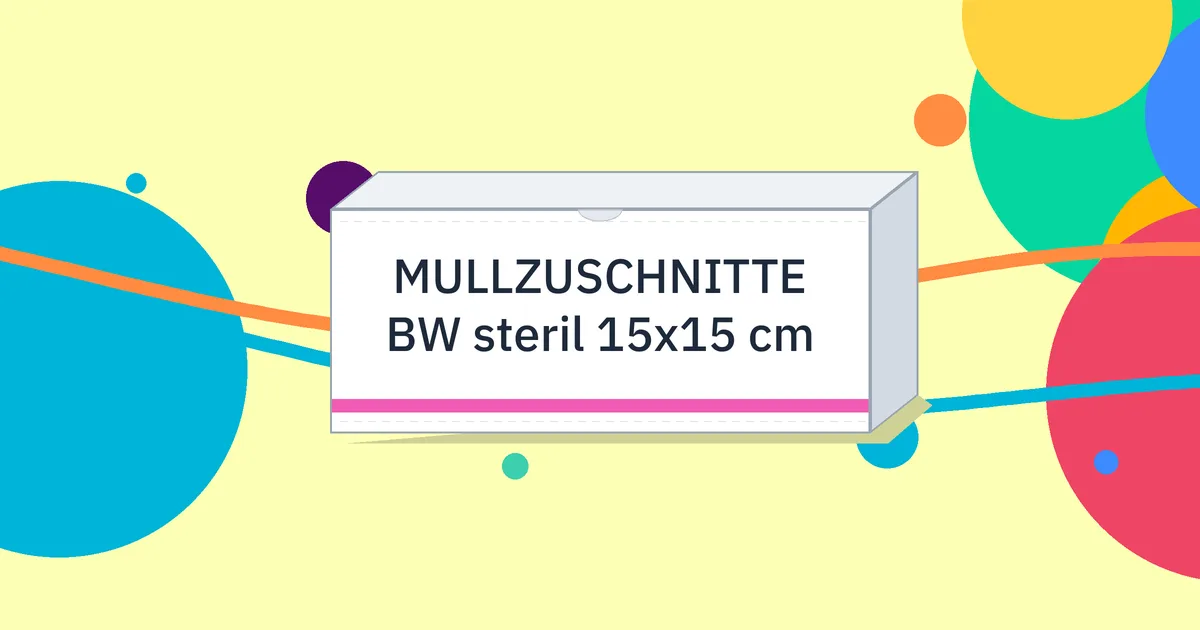 Symbolbild: Packung mit der Aufschrift MULLZUSCHNITTE BW steril 15x15 cm (PZN 04050331) – Verfügbarkeit und Bezug in Apotheken in Frankfurt am Main